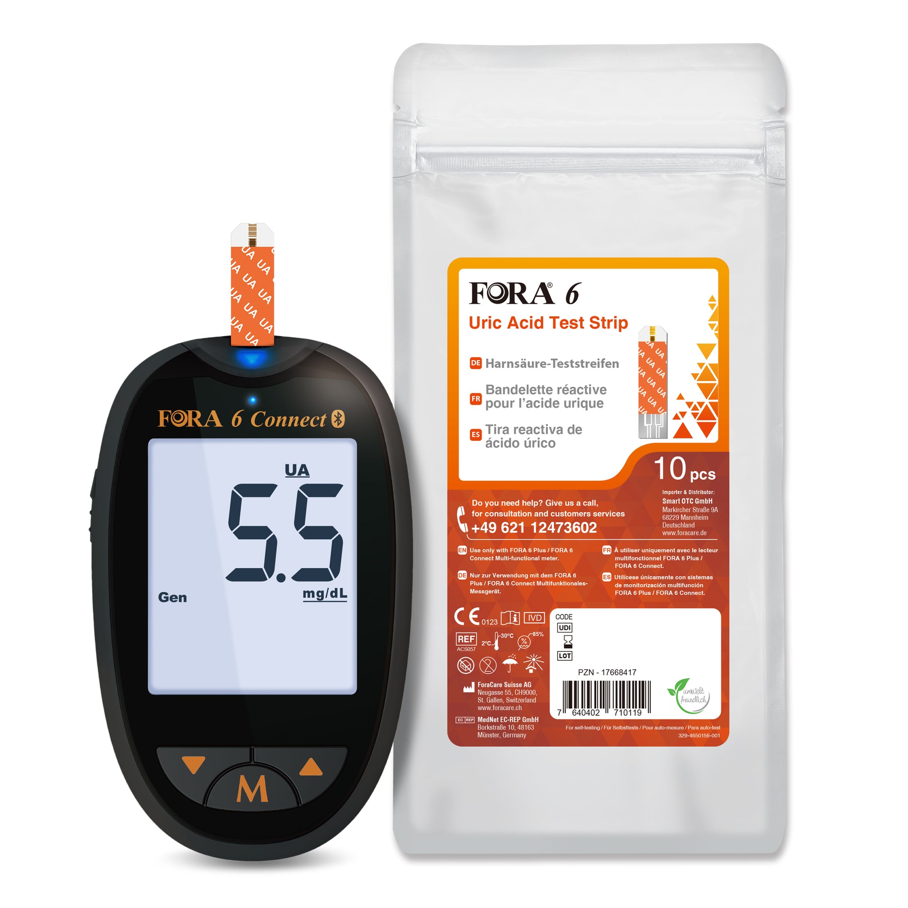 FORA 6 Connect Bluetooth, Uric Acid (UA) Test Strip 10pcs Set ...