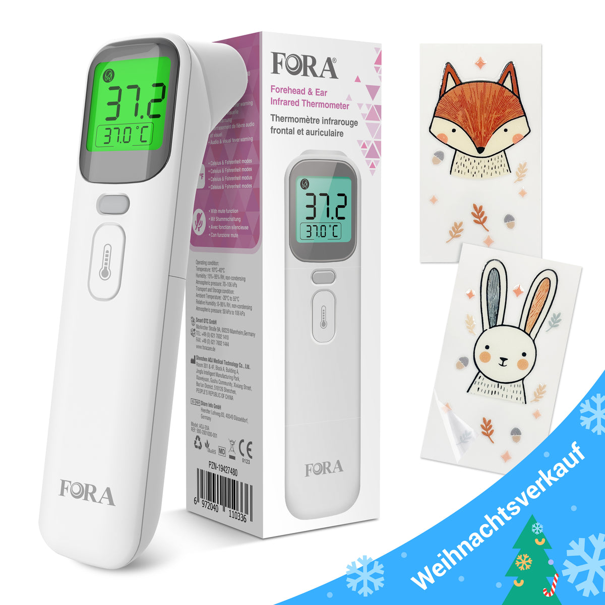 FORA Ear & Forehead Thermometer - Multi-Function Thermometer with Colo ...